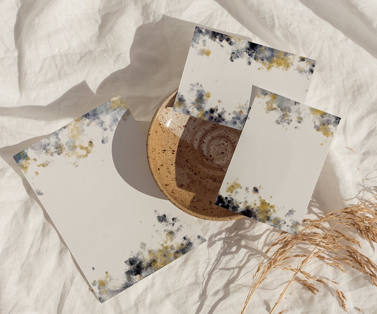 Abstract Borders Clipart, Watercolor Gold/navy Blue Border, Watercolor ...