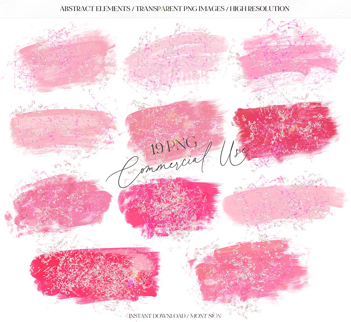 19 Pink Abstract Clipart, Light Pink/bright Pink/rose Silver Glitter ...
