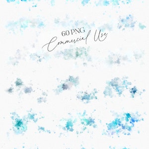 60 Abstract Watercolor Clip Art Set, Blue Watercolor Glitter Shapes PNG ...
