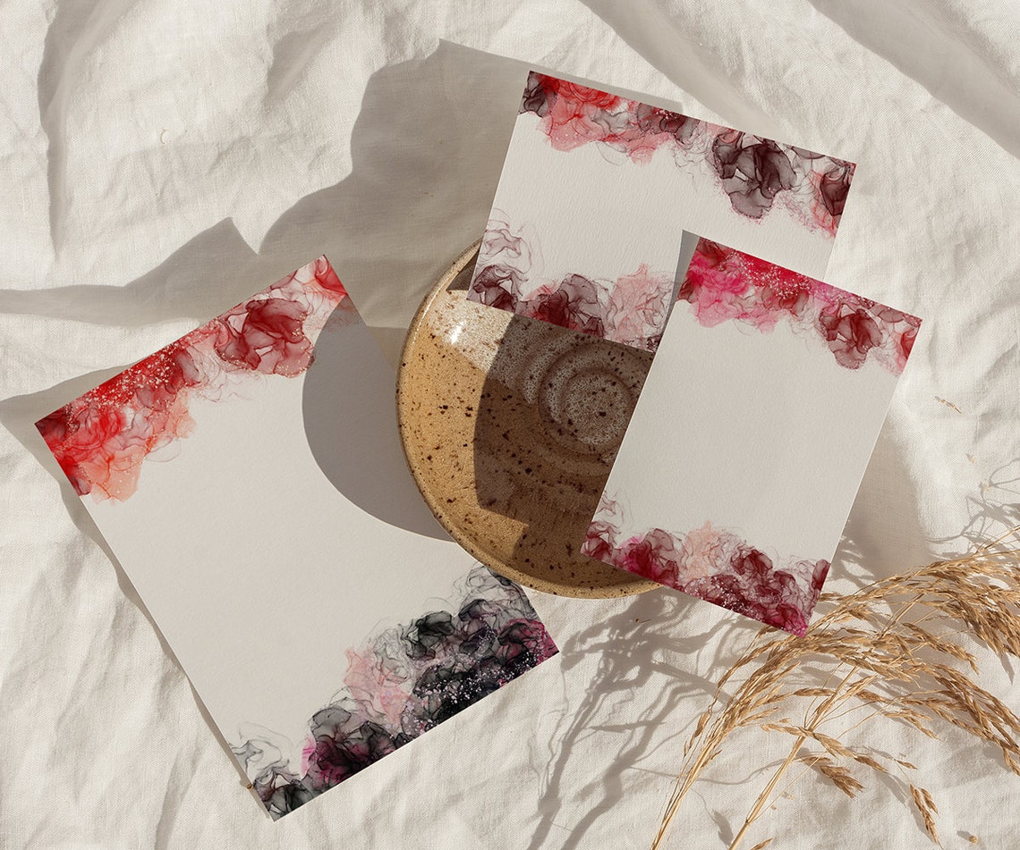 Alcohol Ink Borders Clip Art Set, Red/black/aesthetic Border Clipart, 8 ...