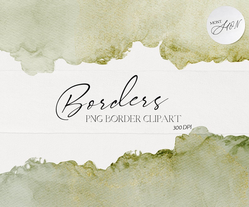 Aesthetic Borders Clip Art, Light Green Watercolor/gold Glitter Border ...