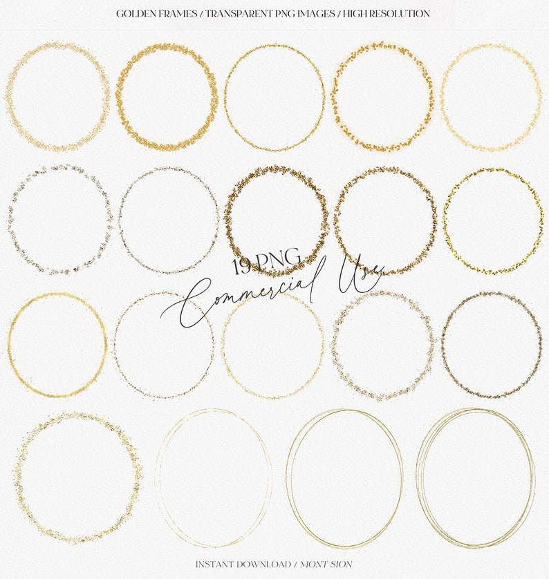 19 Gold Sparkle Frames Clip Art, Glitter Circle/round Border Frames ...