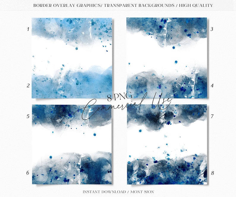 Aesthetic Borders Clip Art, Blue Watercolor/abstract Glitter Border PNG ...