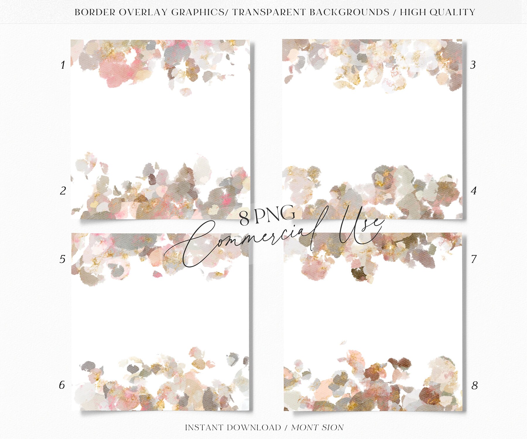 Abstract Borders Clip Art, Watercolor Gold/pink Gray Border, Watercolor ...