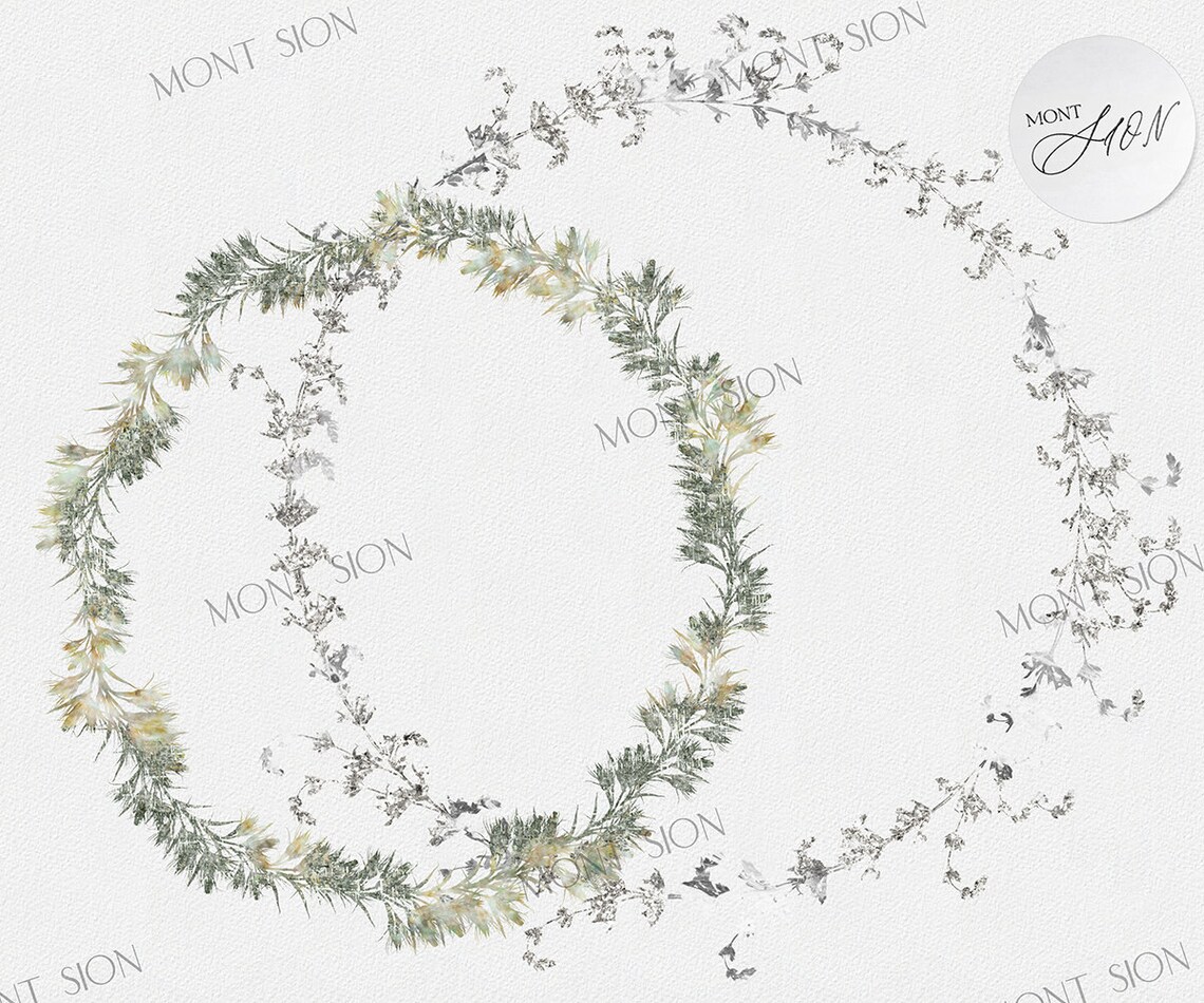 Leaves Wreath Clip Art Set, Floral Frame/glitter/logo PNG, Transparent ...
