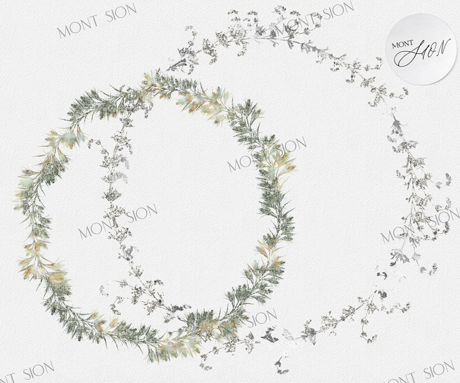 Leaves Wreath Clip Art Set, Floral Frame/glitter/logo PNG, Transparent ...