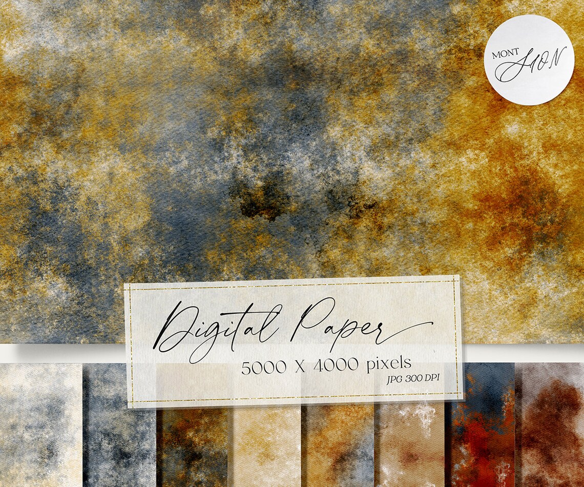 Watercolor Digital Paper Pack, Navy-yellow-brown/abstract Watercolor ...