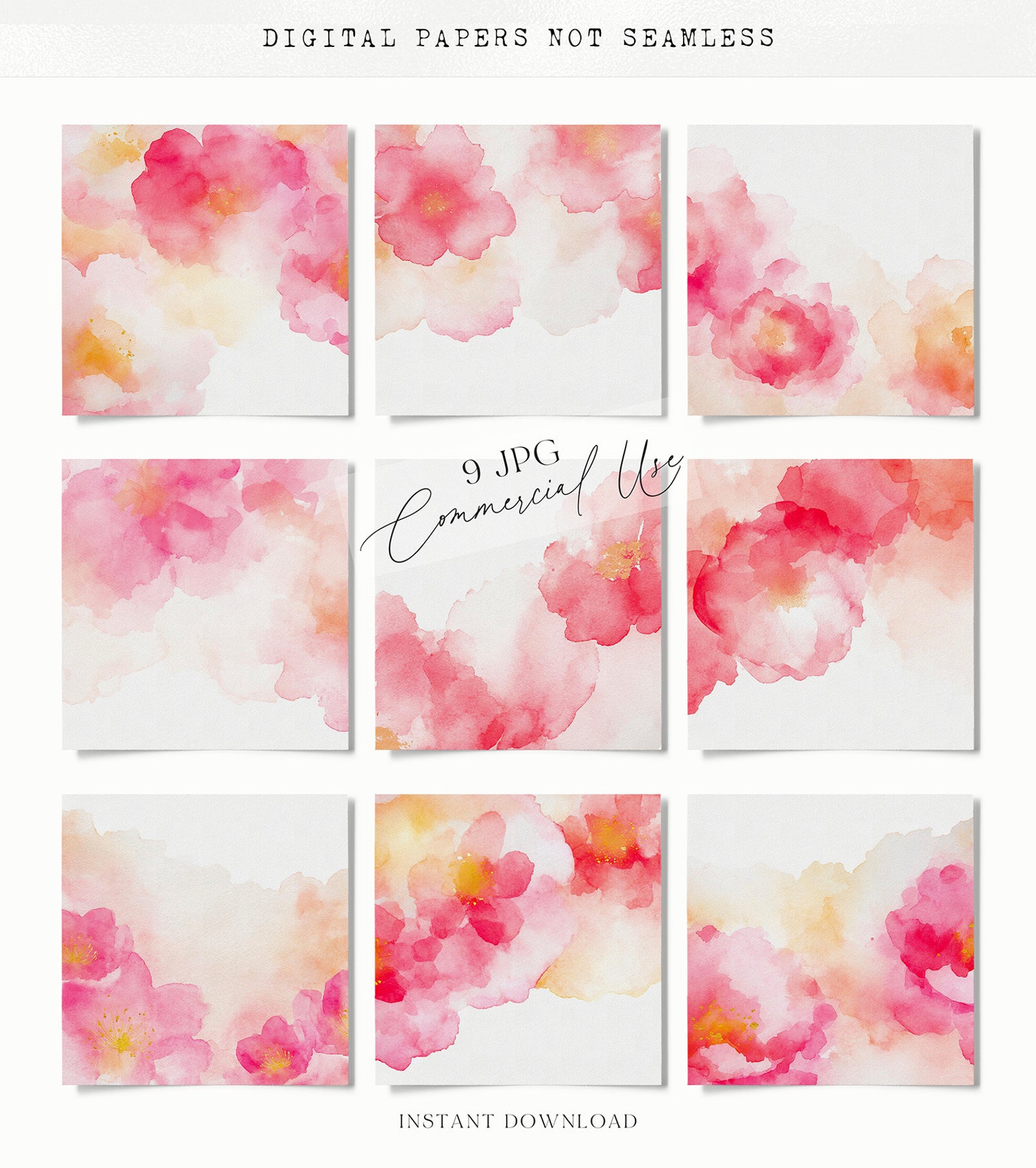 Abstract Flower Digital Paper Pack, Watercolor Floral Border Background ...