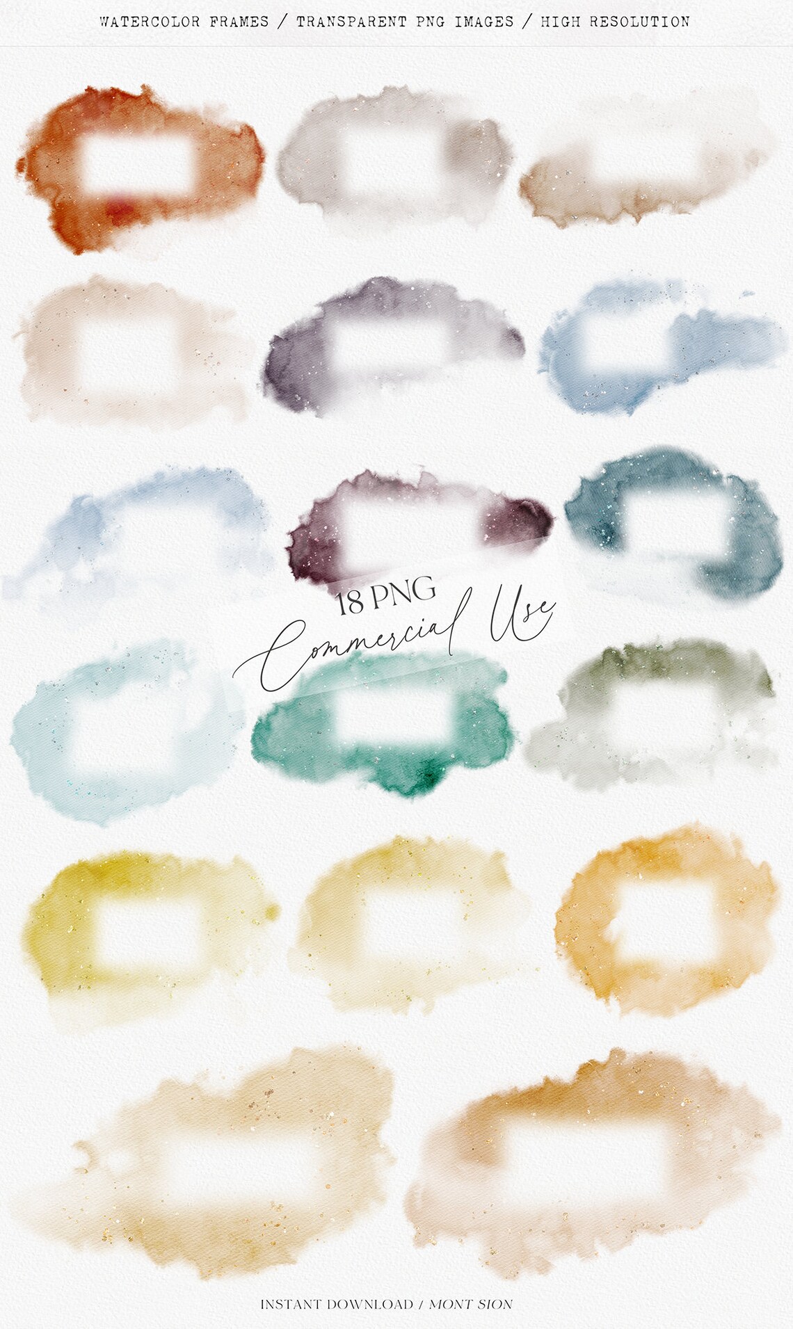 Watercolor Glitter Frame Clipart, Logo Frame PNG, Watercolor Border ...