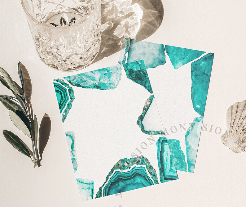 Abstract Gemstone Digital Papers, Watercolor Gemstone Border ...