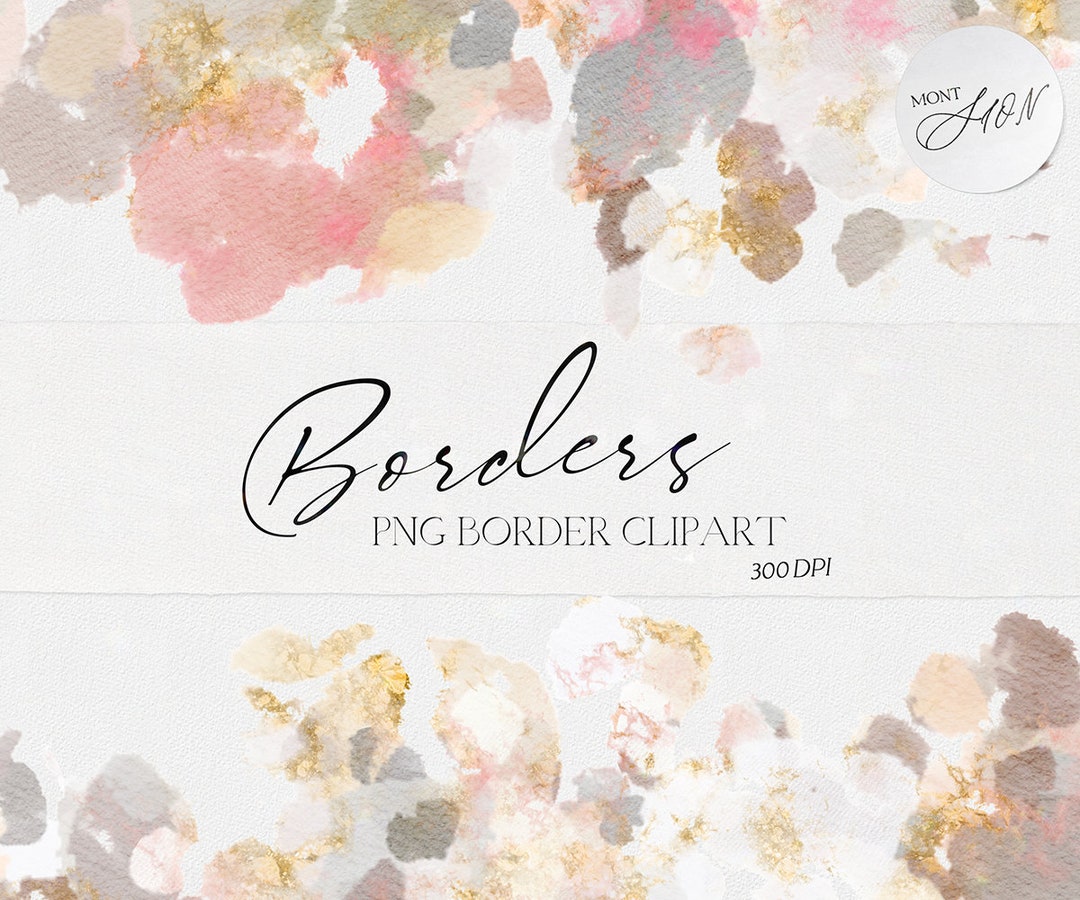Abstract Borders Clip Art, Watercolor Gold/pink Gray Border, Watercolor ...