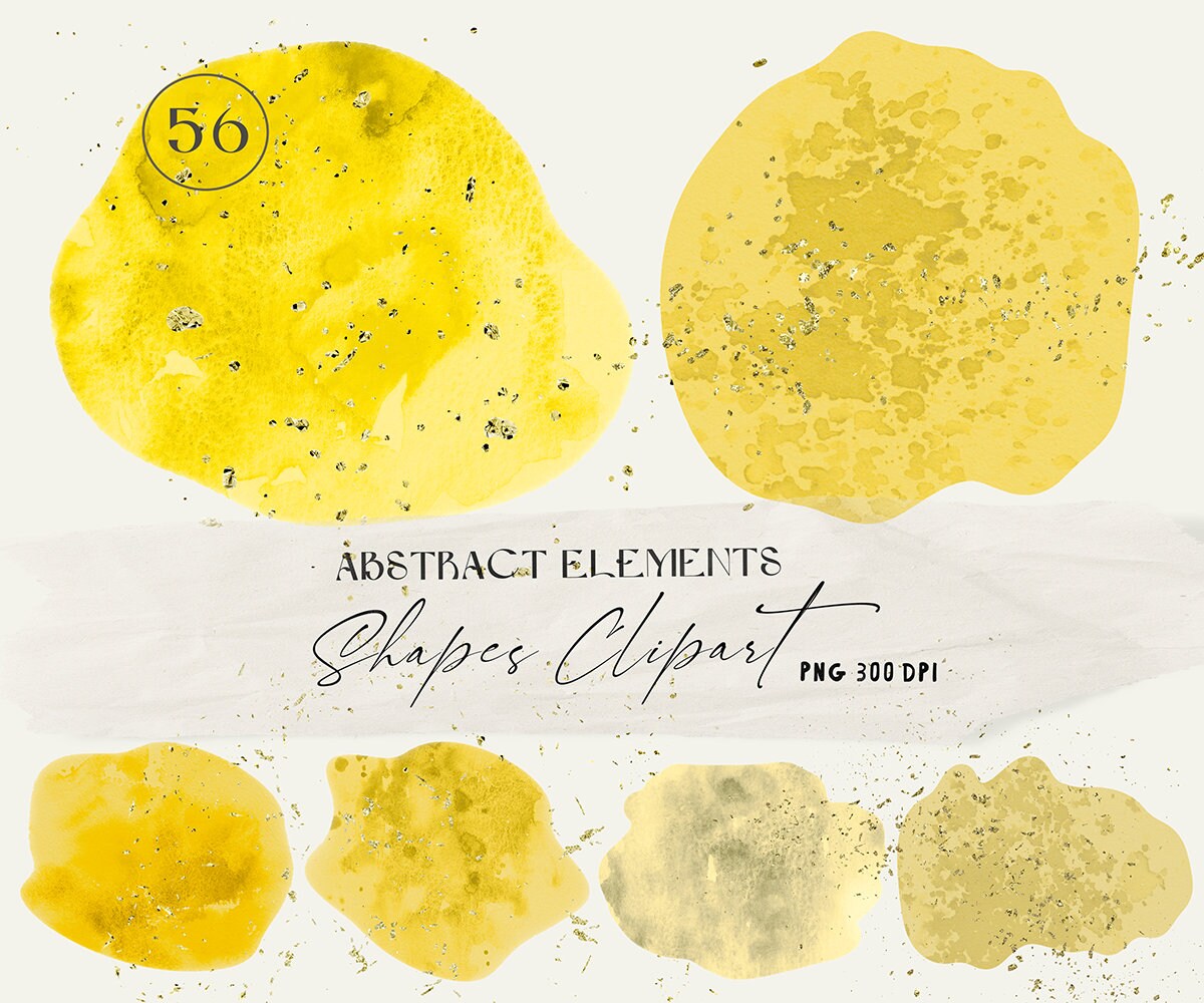 56 Yellow Abstract Clipart Set, Abstract Shapesgold Splattersseamless ...