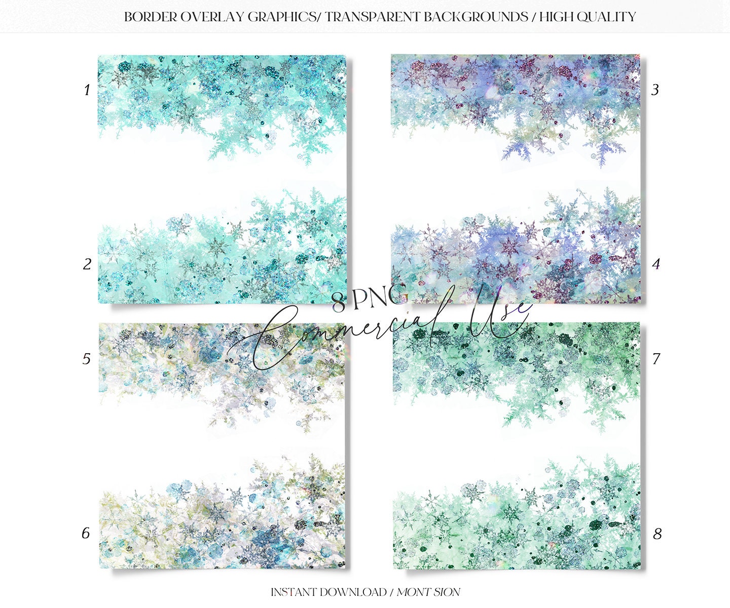 Frost Borders Clip Art Set, Blue/purple/green/glitter/aesthetic Clipart ...