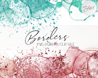 Abstract Borders Clip Art Set, Glitter Splash Border, 8 PNG/4 JPG Files ...