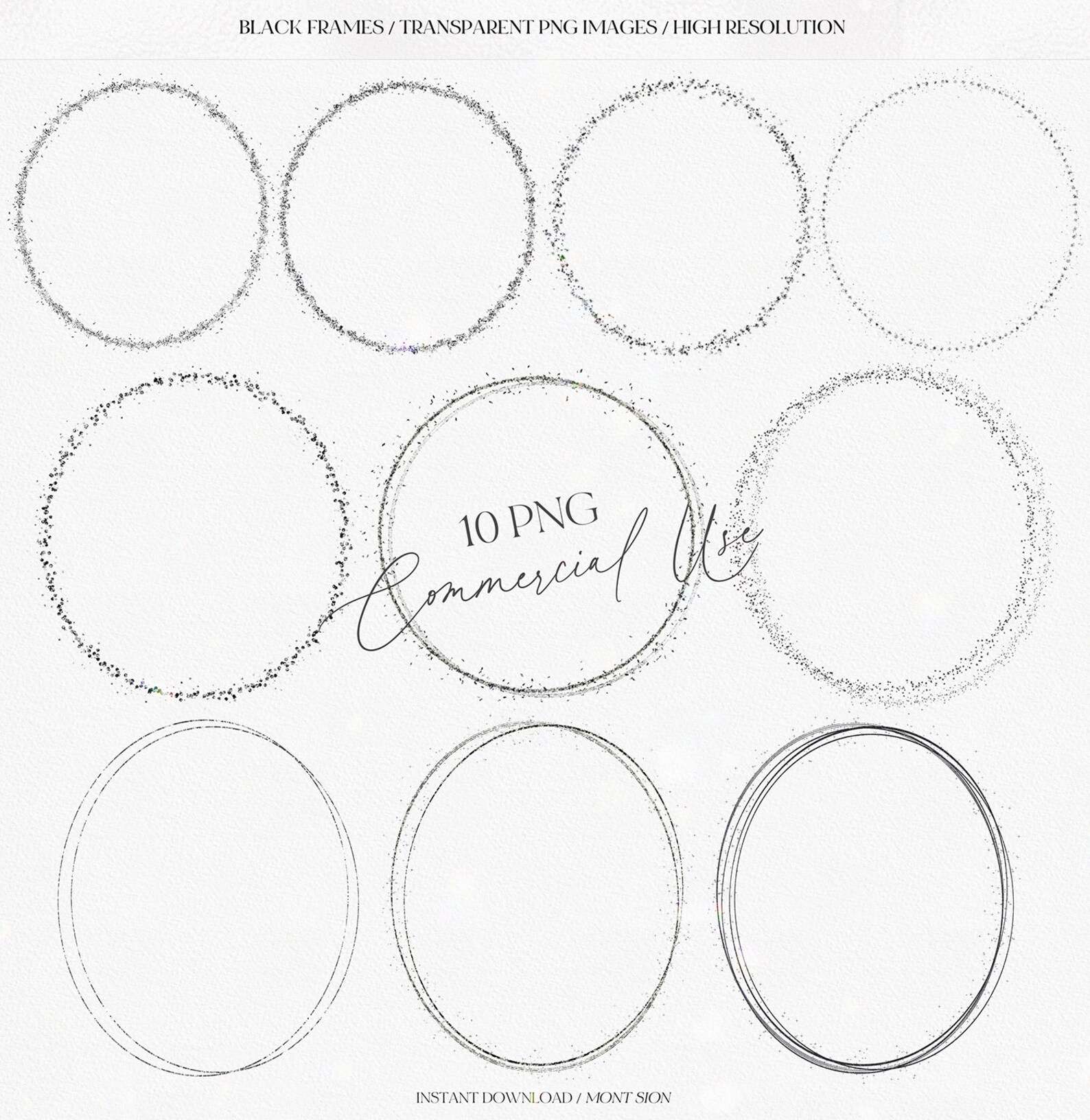Black Sparkle Frames Clip Art Set, Glitter Circle/round Border Frames ...