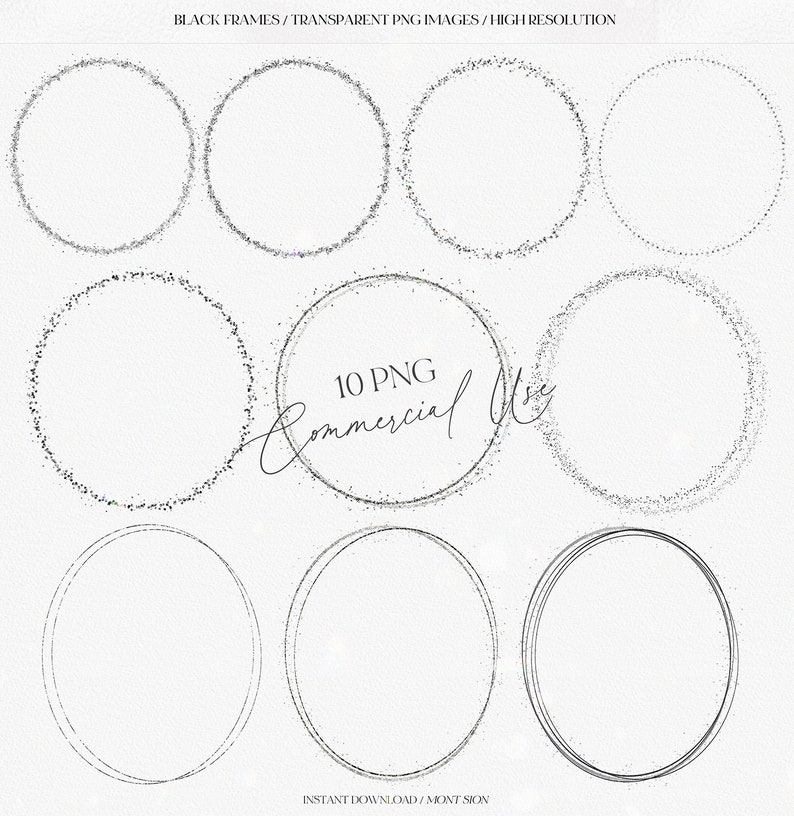 Black Sparkle Frames Clip Art Set, Glitter Circle/round Border Frames ...