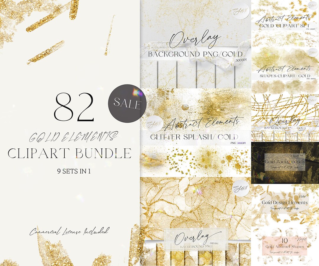 Gold Clip Art Bundle 50% OFF, 9 Sets in 1, Gold Glitter Png/shapes ...