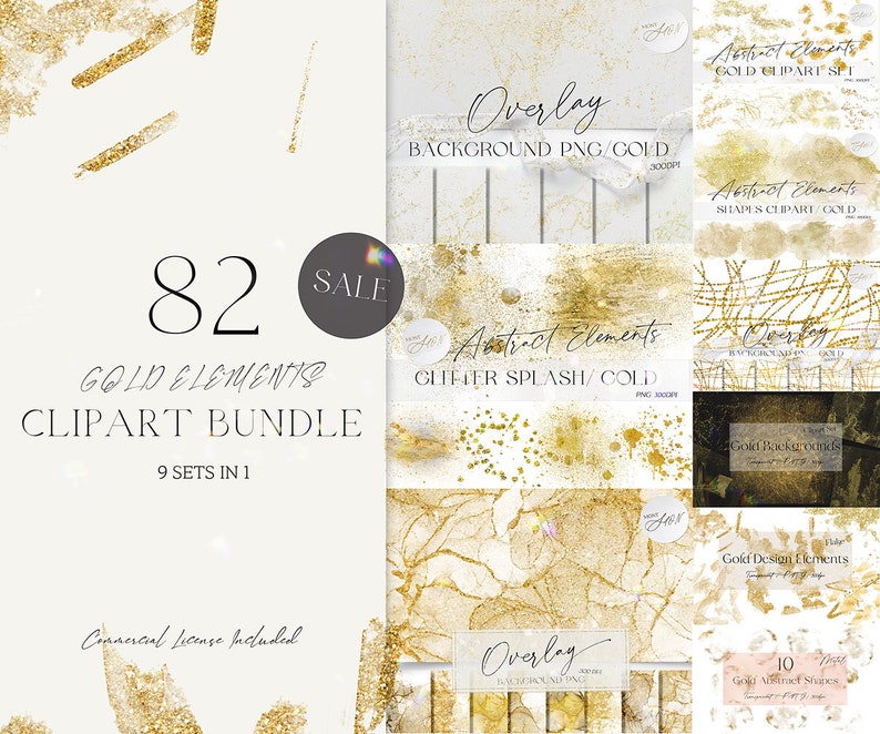 Gold Clip Art Bundle 50% OFF, 9 Sets in 1, Gold Glitter Png/shapes ...