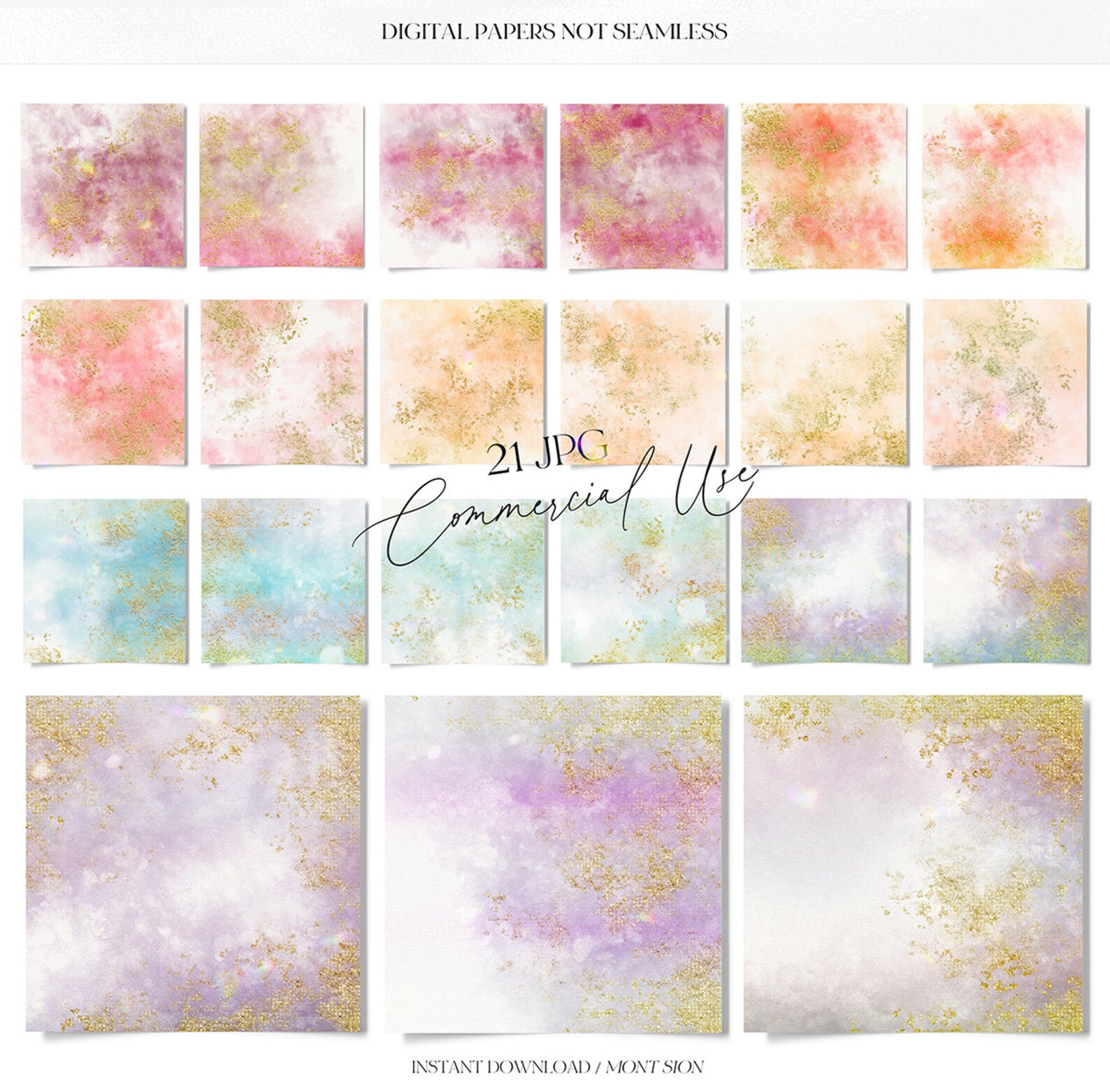 21 Watercolor Gold Glitter Digital Paper, Colorful/glitter Background ...