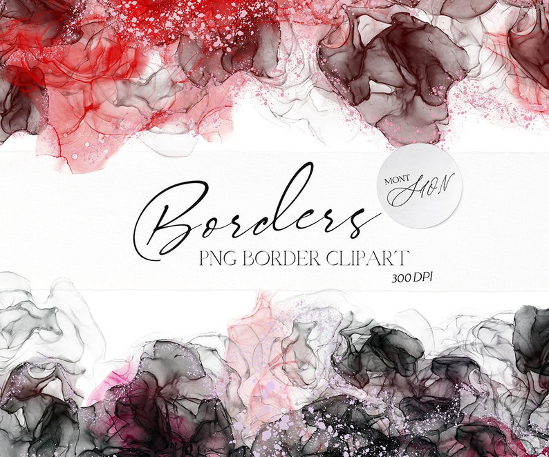 Alcohol Ink Borders Clip Art Set, Red/black/aesthetic Border Clipart, 8 ...