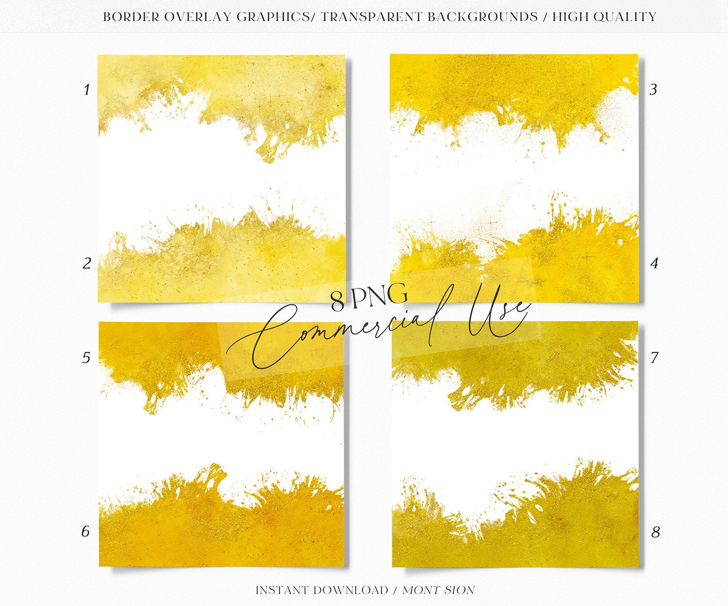 Yellow Abstract Borders Clipart, Yellow Watercolor/gold Glitter Border ...