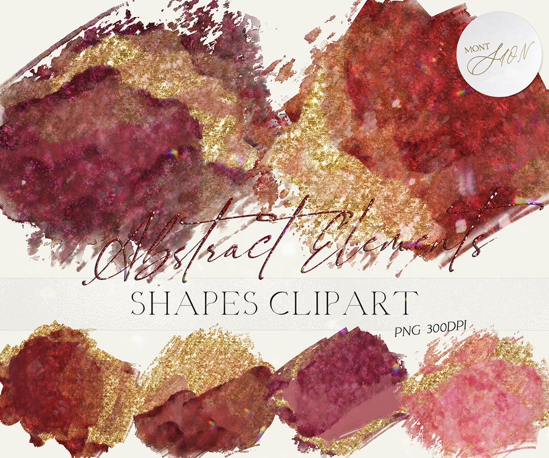 Burgundy Abstract Clipart, Burgundy/red/pink/gold Glitter/brushstrokes ...
