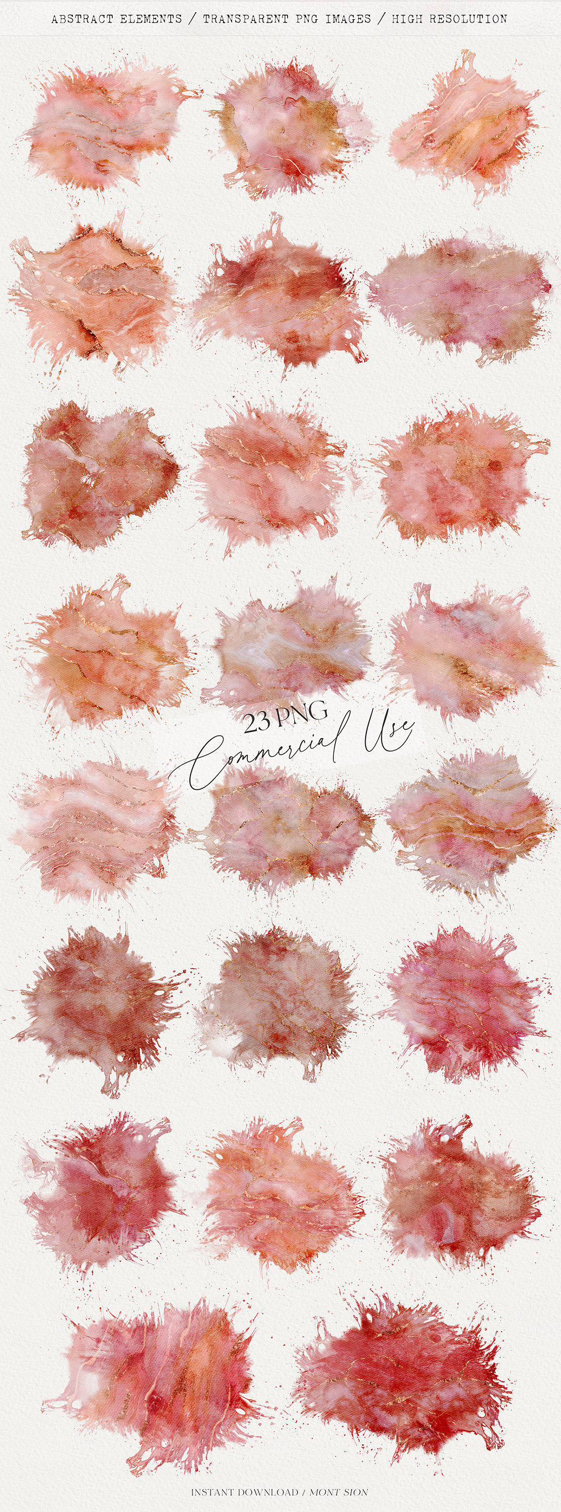 23 Abstract Watercolor Clipart, Rose Gold Marble/watercolor Glitter ...