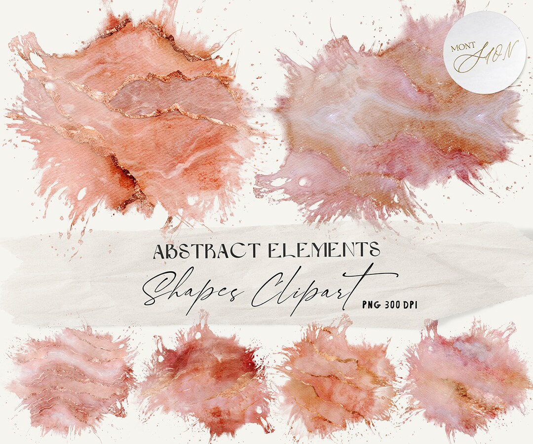 23 Abstract Watercolor Clipart, Rose Gold Marble/watercolor Glitter ...