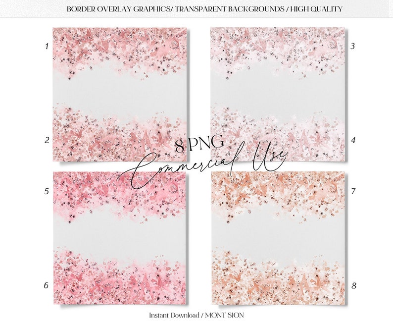 Aesthetic Borders Clip Art Set, Pink/orange/glitter Border Clipart, 8 ...