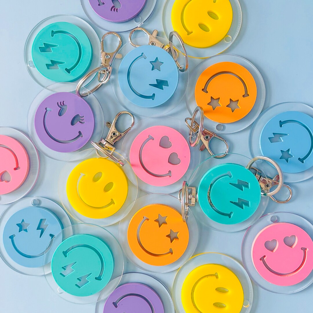 Smiley Face Acrylic Keychain - Etsy