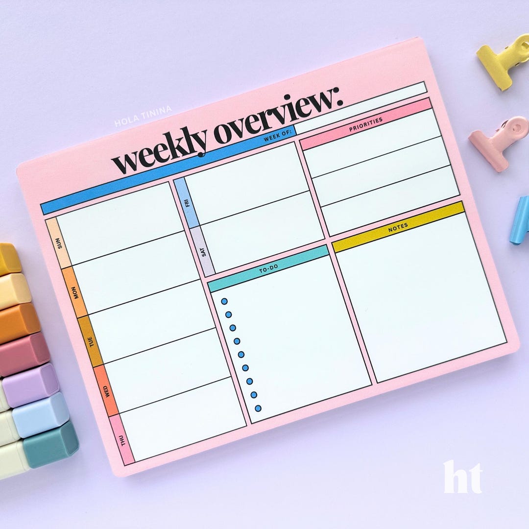 Weekly Overview – Weekly Notepad Planner – To-do List, Priorities ...