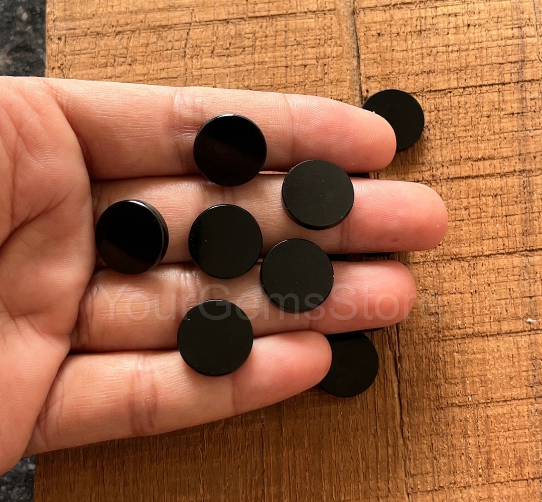 AAA Natural Black Onyx Coin Shape Gemstone Both Side Flat Cabochon ...