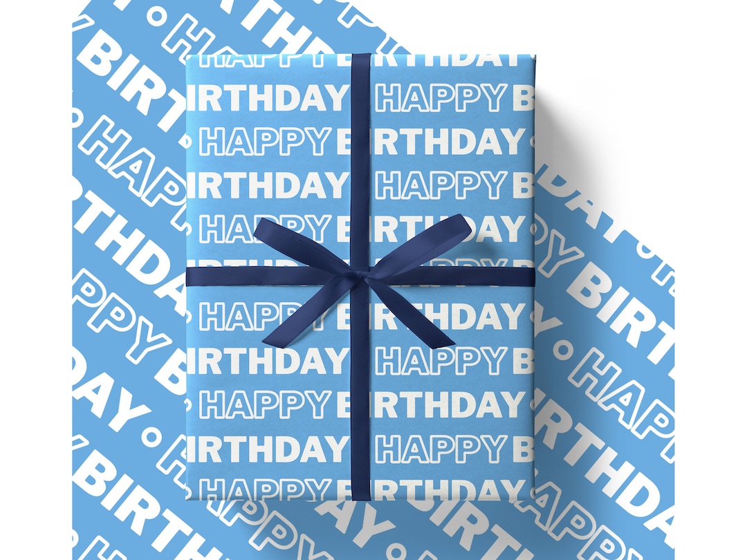 Eco Sky Blue Birthday Wrapping Paper Sheets 84cm X 60cm Environmentally ...