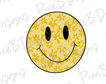 Smiley Face Floral Flower Retro PNG - Etsy