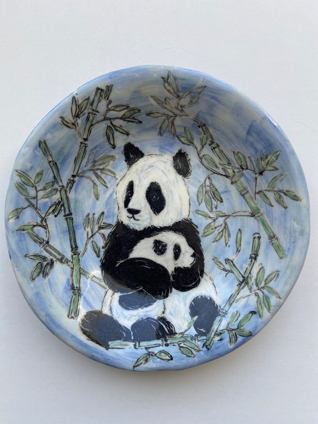 Panda Bear Family 7 Plate, Panda Plate, Ceramic Plate, Sgraffito ...