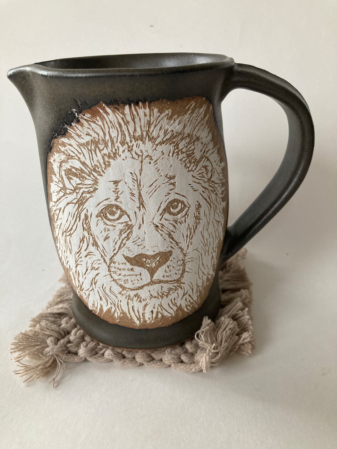 Lion Sgraffito Jug, Aslan Jug, Ceramic Lion, Pottery Jug, Ceramic Jug ...