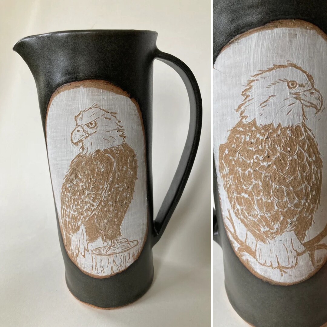 Bald Eagle Sgraffito Jug, Eagle Jug, Bird Jug, Pottery Jug, Ceramic Jug, Handbuilt Jug, Red Clay ...