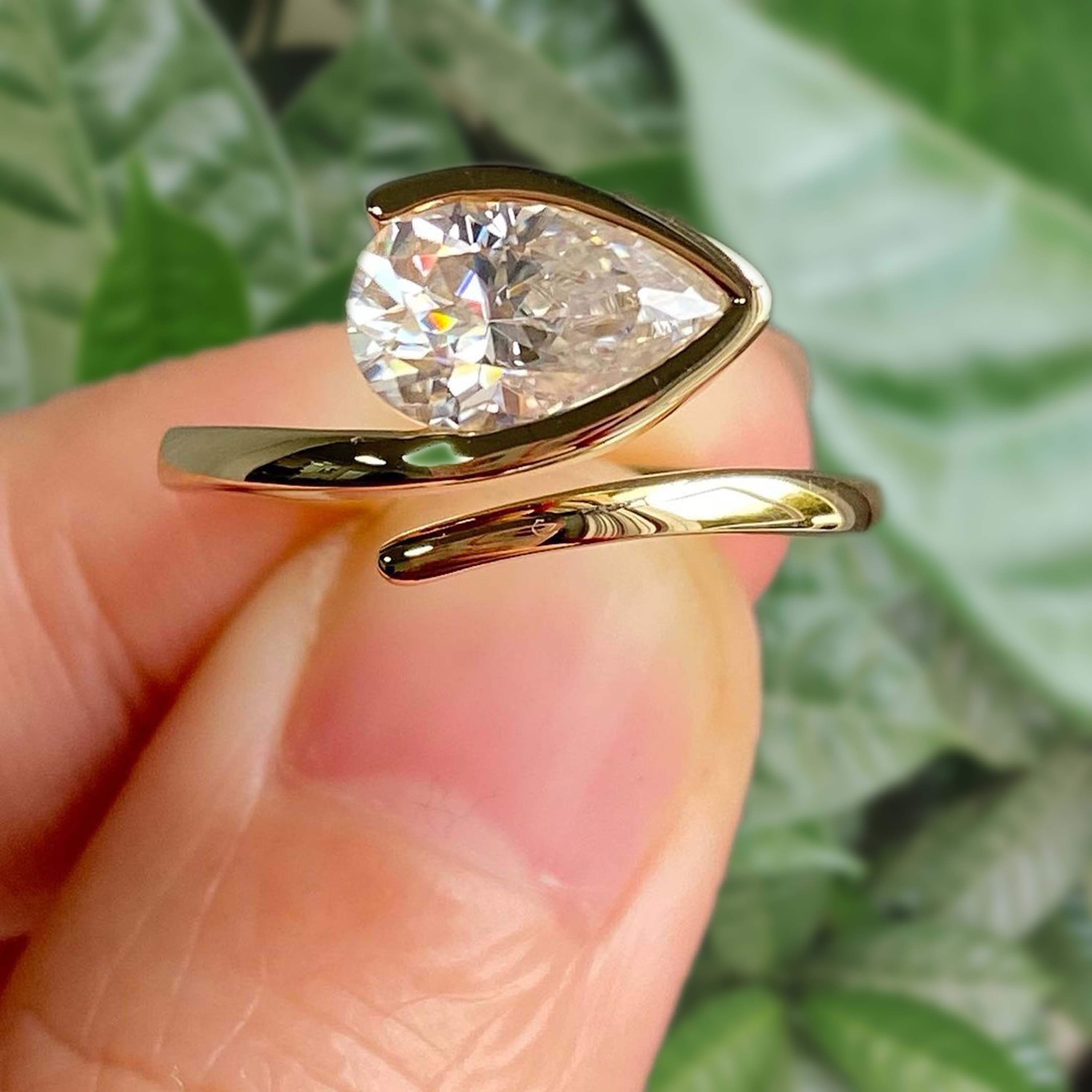 Pear Cut Diamond East West Ring/pear Moissanite Open Wedding Ring/half ...