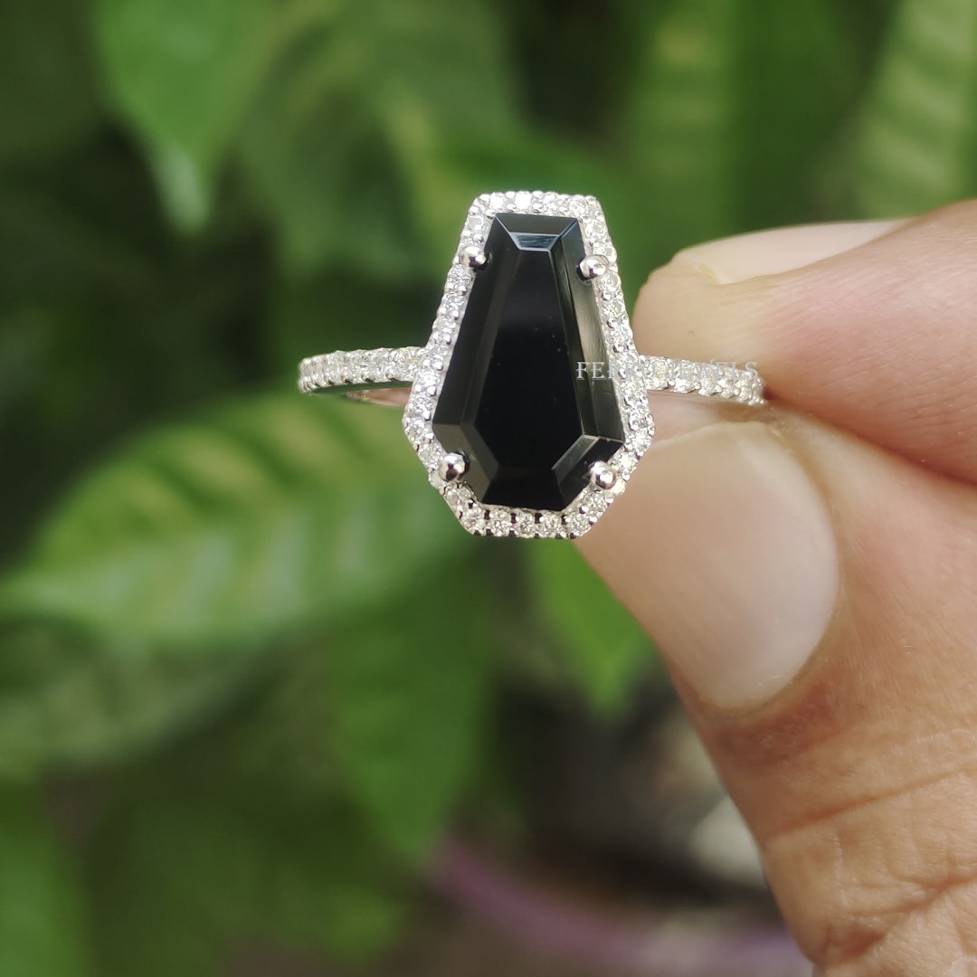 Coffin Cut Black Moissanite Ring/coffin Cut Vintage Ring/coffin Cut ...