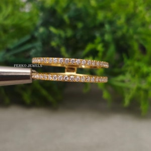 Two Row Diamond Band/double Band Wedding Ring/14k Yellow Gold Two Band ...