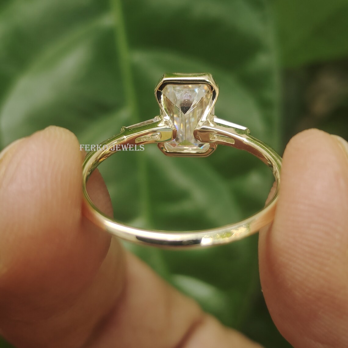 Emerald Cut Half Bezel Set Ring/moissanite Engagement Ring/solitaire ...