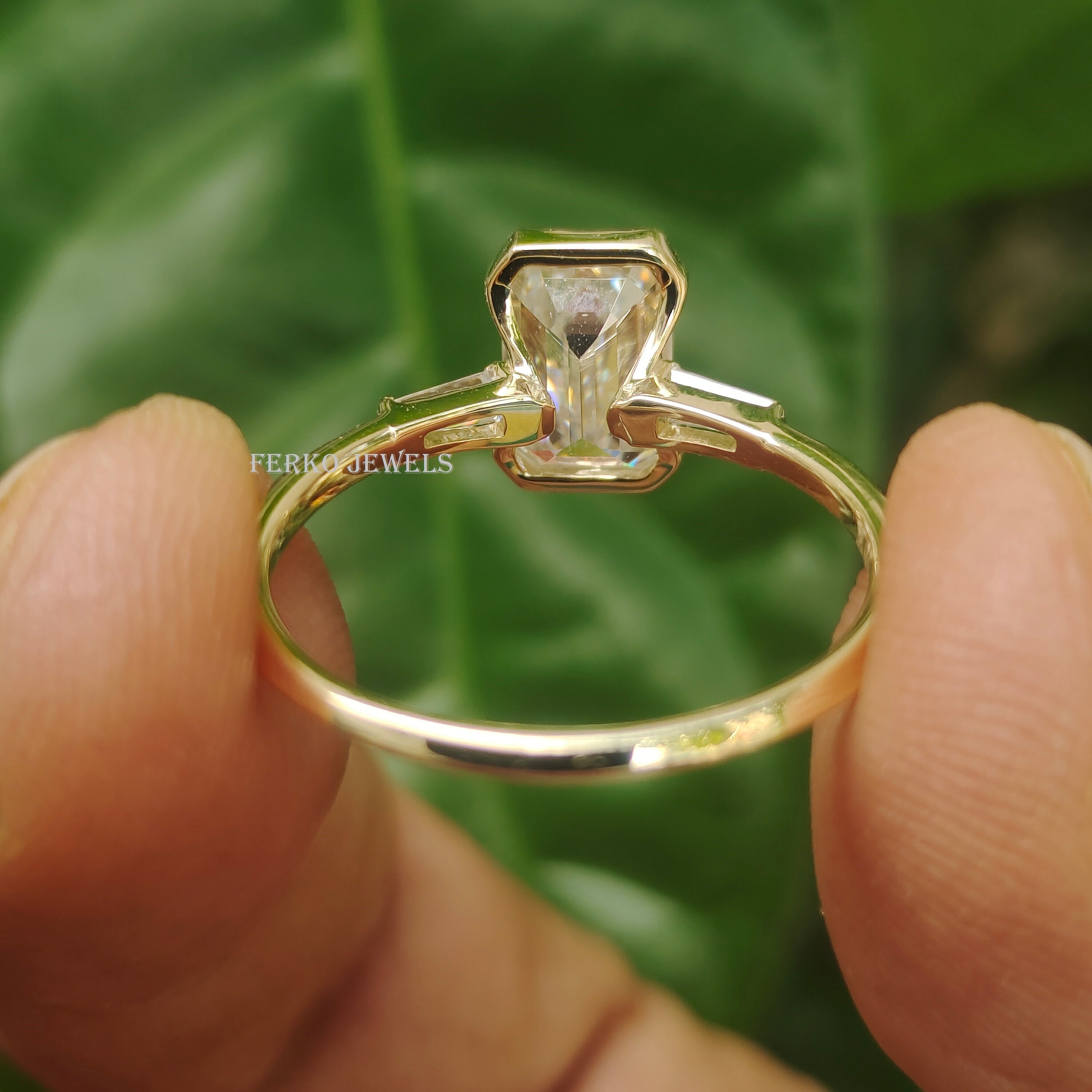 Emerald Cut Half Bezel Set Ring/moissanite Engagement - Etsy