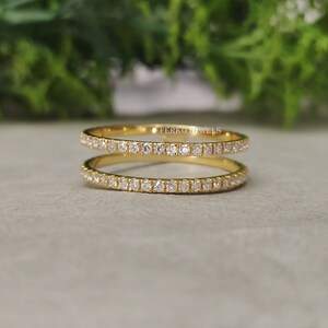 Two Row Diamond Band/double Band Wedding Ring/14k Yellow Gold Two Band ...