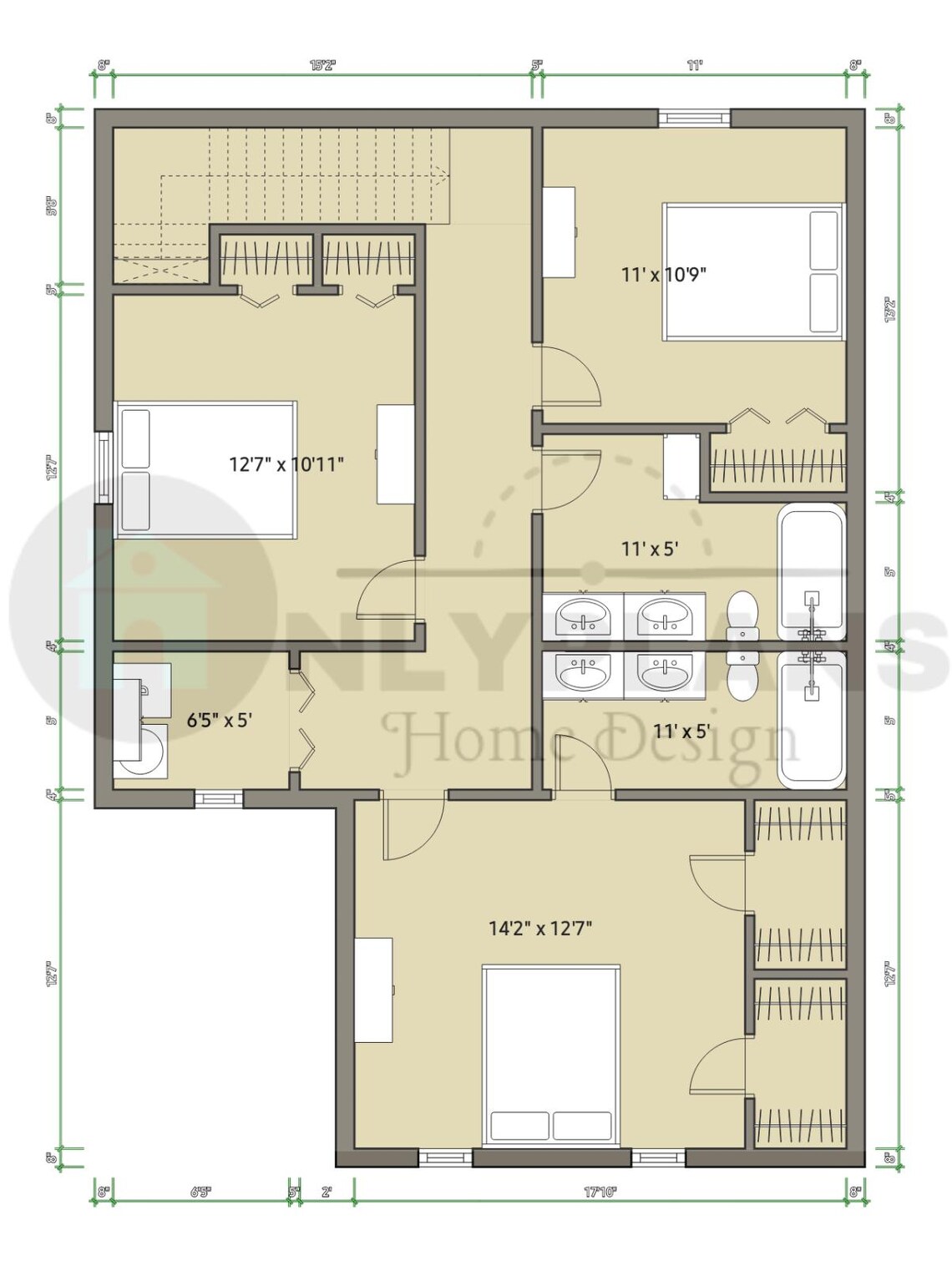 3 BR/2.5 BA 2-story House W/garage 2D Floor Plan - Etsy