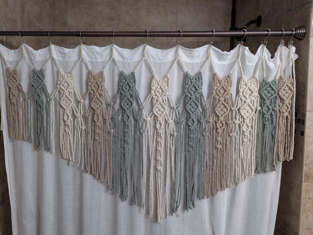 Macrame Shower Curtain Cover: Natural, Cappuccino & Sage/handmade in ...