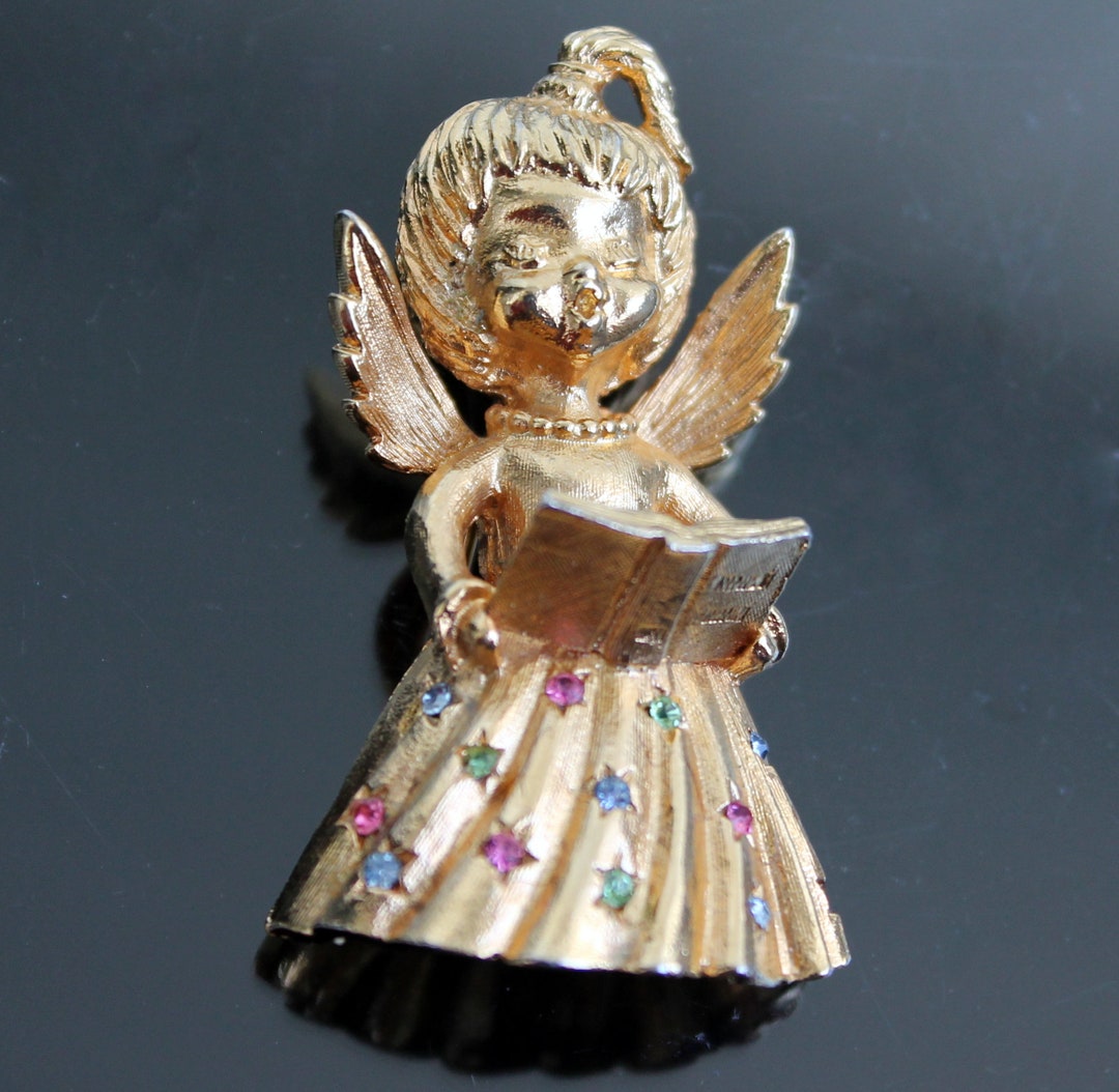 Vintage Rhinestone Angel Brooch Mylu Pin Gold Tone New Year Gift Idea ...