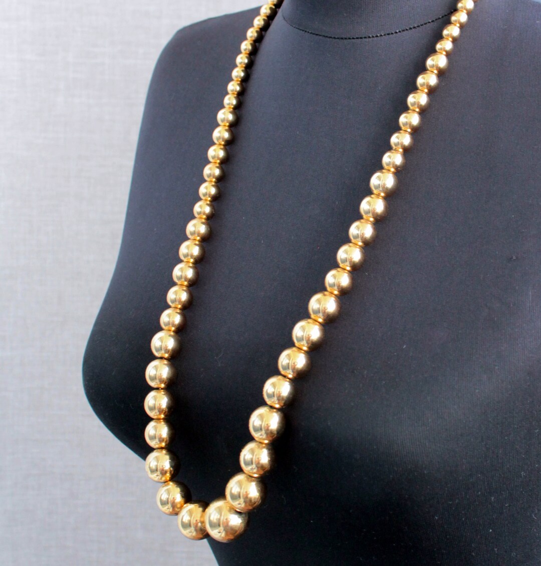 Vintage Gold Tone Graduated Bead Necklace Сostume Jewelry - Etsy UK