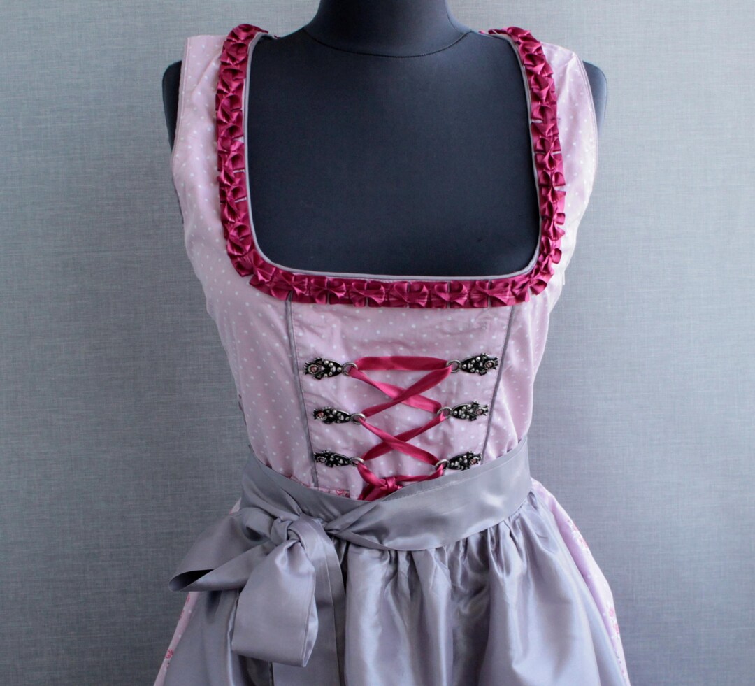 Vintage Pink Gray Dirndl Dress Austrian Size 36 S October Fest Clothes ...