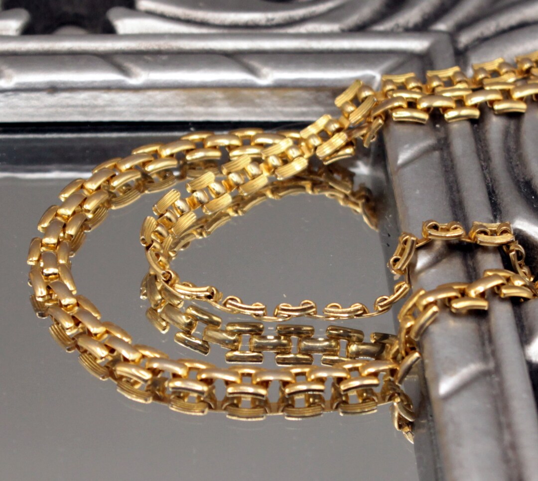 Vintage Brick Chain Panther Link Necklace Gold Mesh Choker Brutalist ...