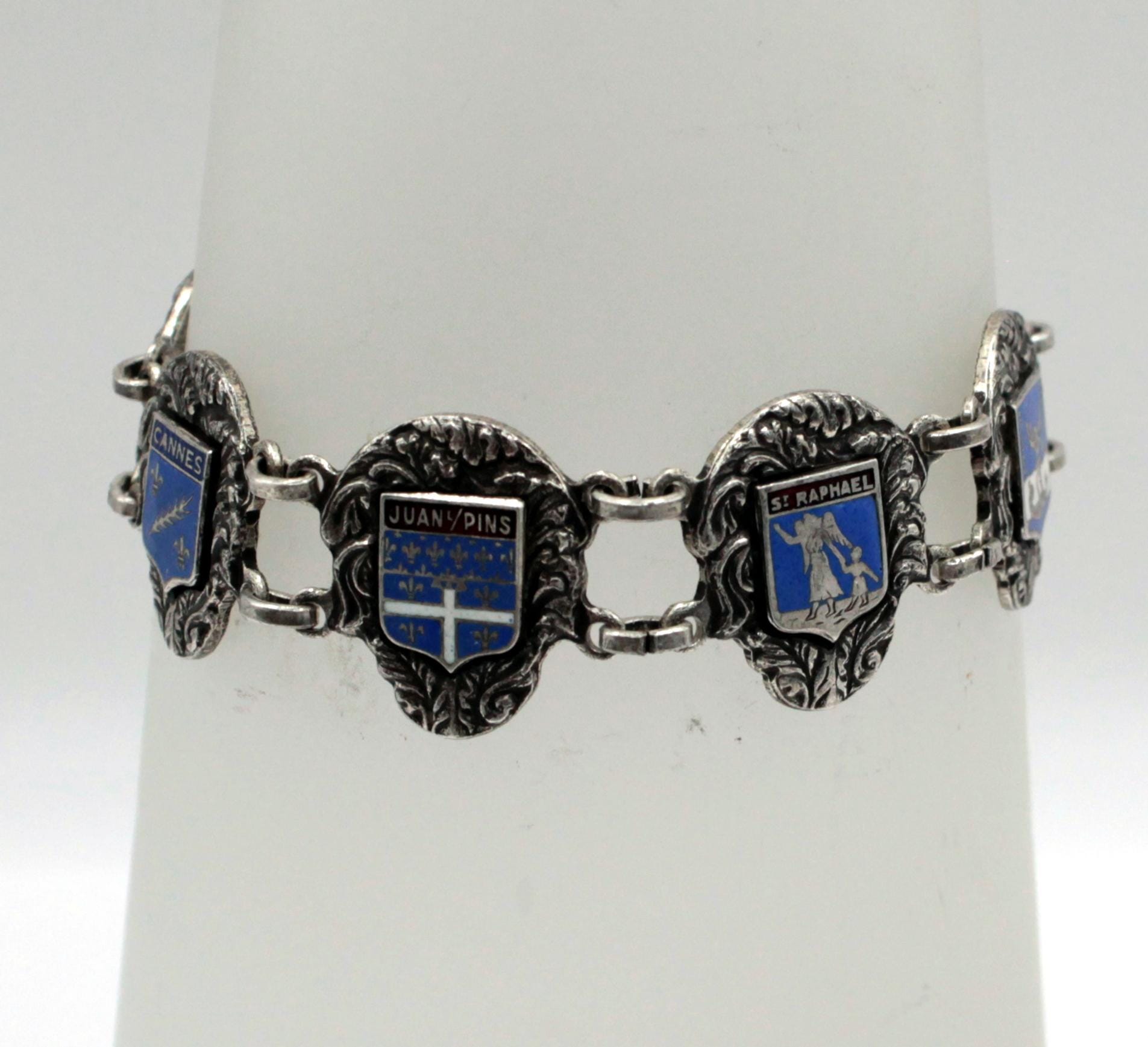 Vintage French AA Lyon Coat of Arms Bracelet Silver Tone Enamel ...